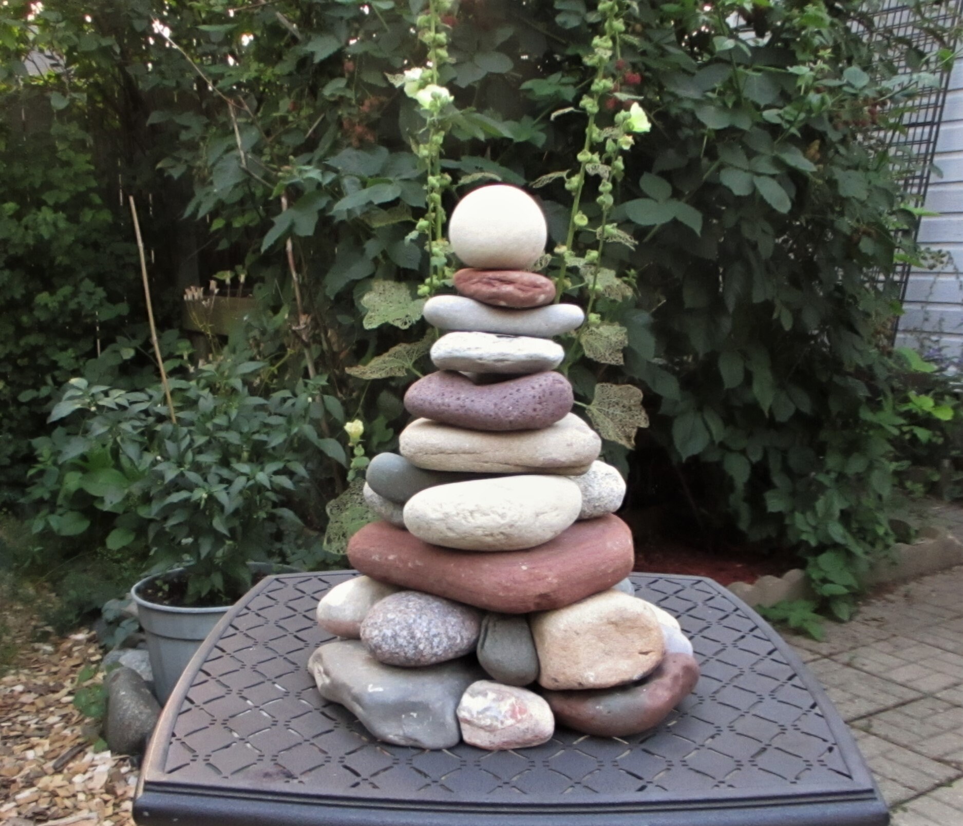 Large Garden Cairn from Lake Michigan & Superior Beach Stones, Re ...