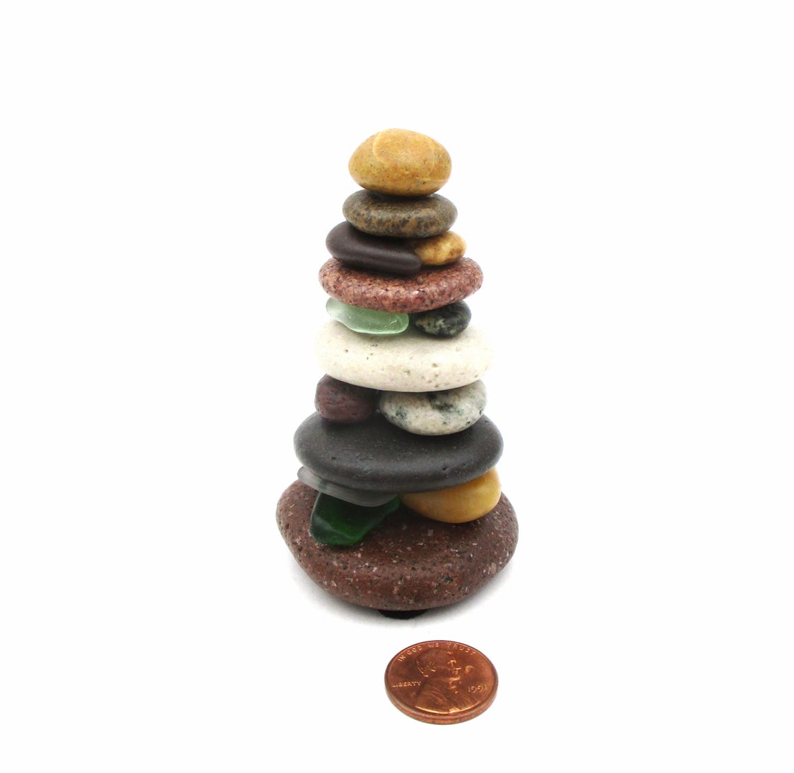 Mini Pebble Cairn With Beach Glass: Nature-inspired Lake Michigan ...