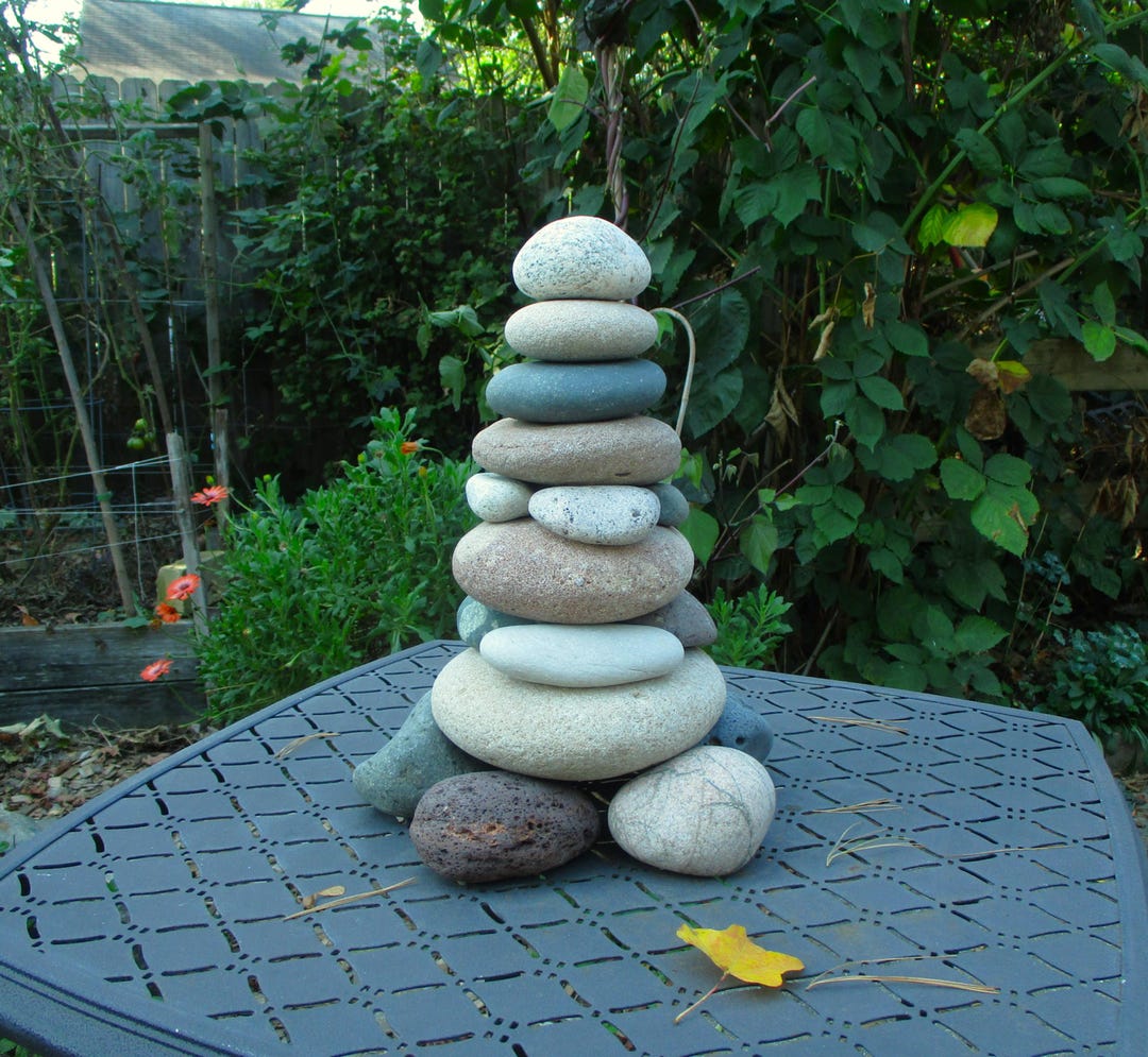 Restackable Beach Stone Cairn: Unique Garden Sculpture, Centerpiece ...