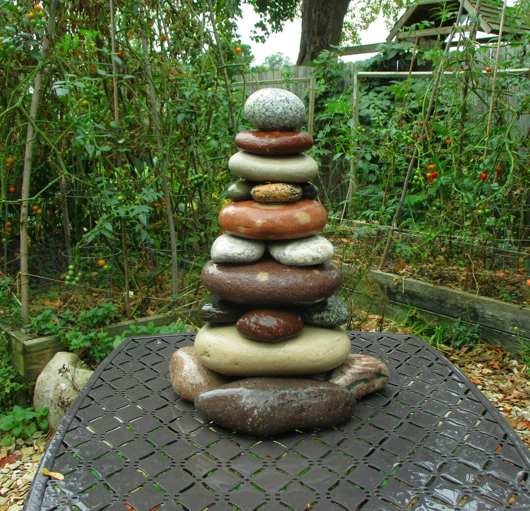 Large Zen Stacked Stone Garden Cairn, Lake Michigan & Lake Superior ...