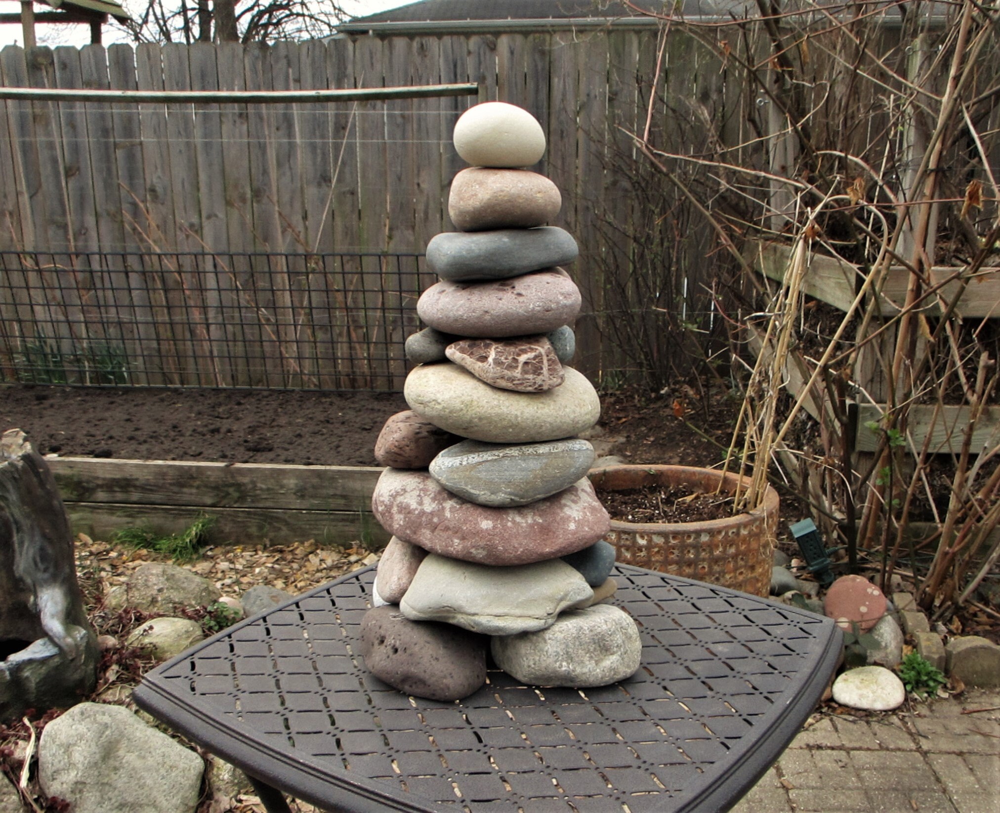 Large Garden Cairn, Re-Stackable Beach Stone Sculpture, Rock Cairn ...