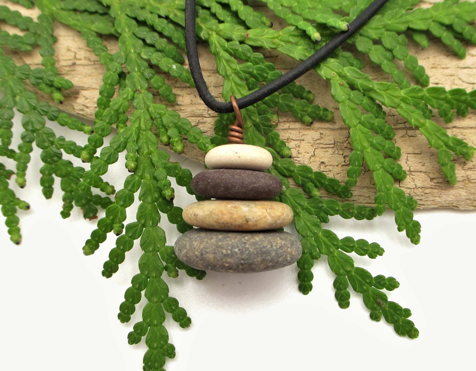 Lake Michigan Stone Cairn Necklace, Pebble Pendant with 17 Inch Black ...