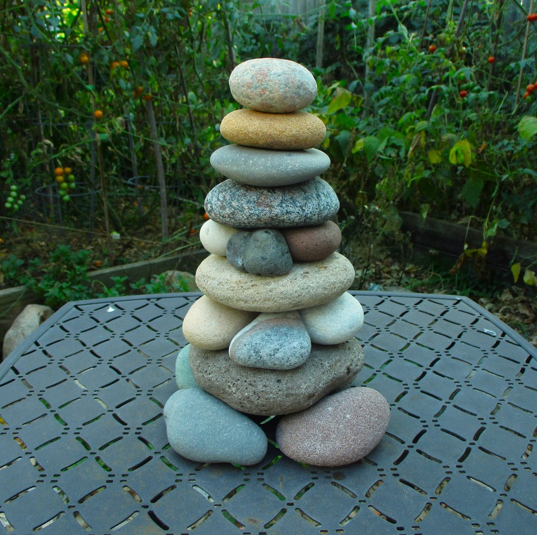Meditative Garden Cairn, Re-stackable Beach Stone Sculpture, Unique ...