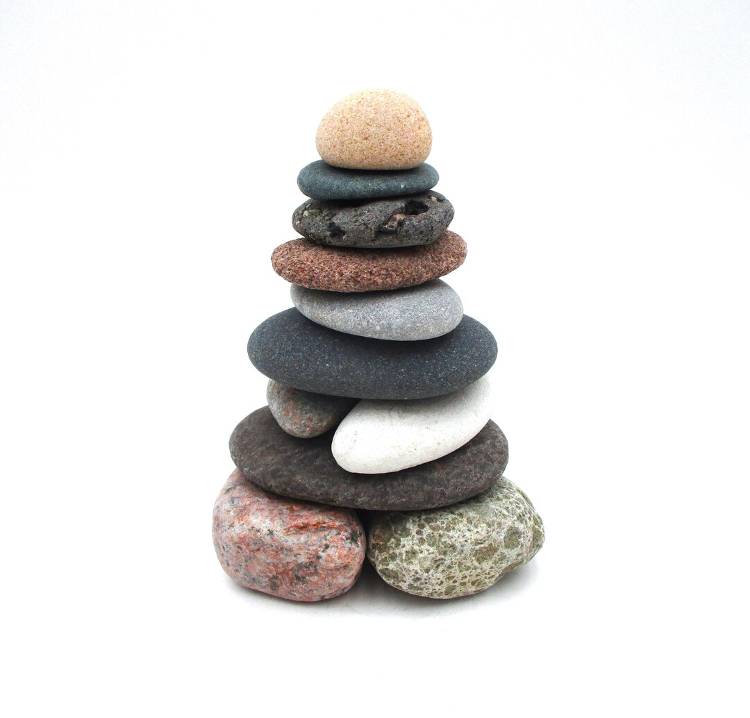 Re-stackable Beach Stone Cairn for Office Desk, Meditative Stress ...