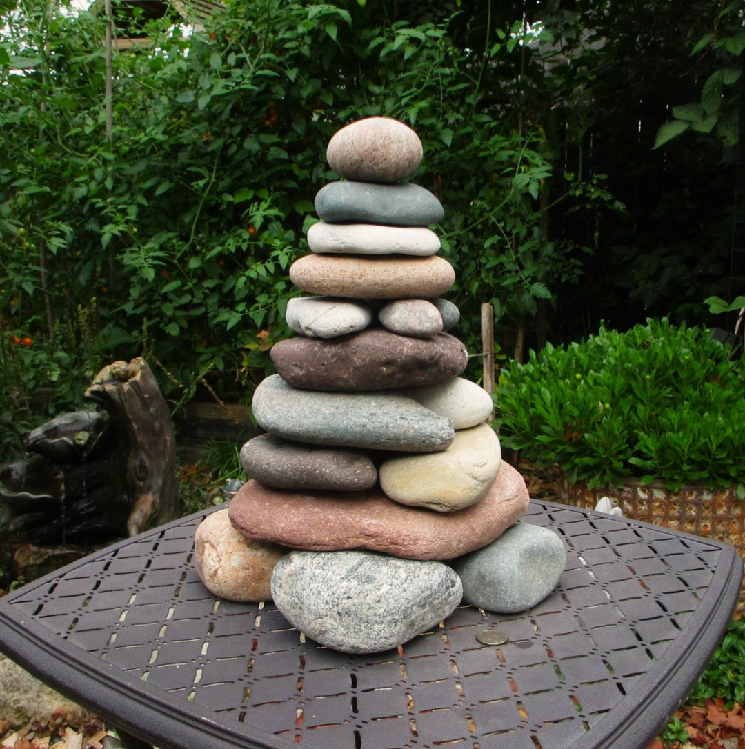Large Zen Stacked Stone Garden Cairn, Lake Michigan & Lake Superior ...