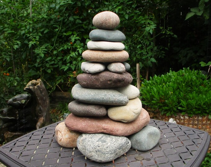 Large Zen Stacked Stone Garden Cairn, Lake Michigan & Lake Superior ...