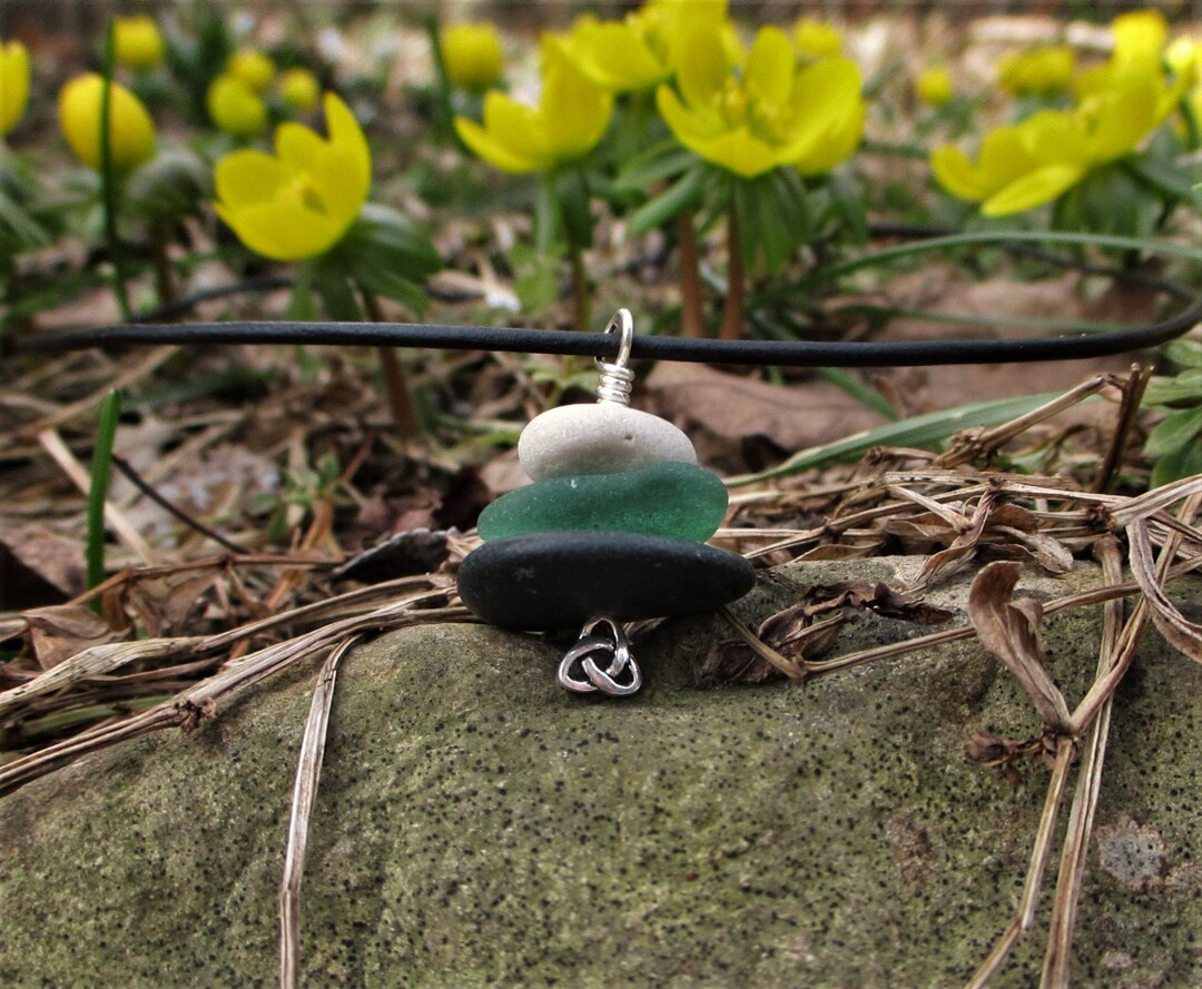 Irish Love Knot Cairn Necklace, Lake Michigan Pebbles and Beach Glass ...
