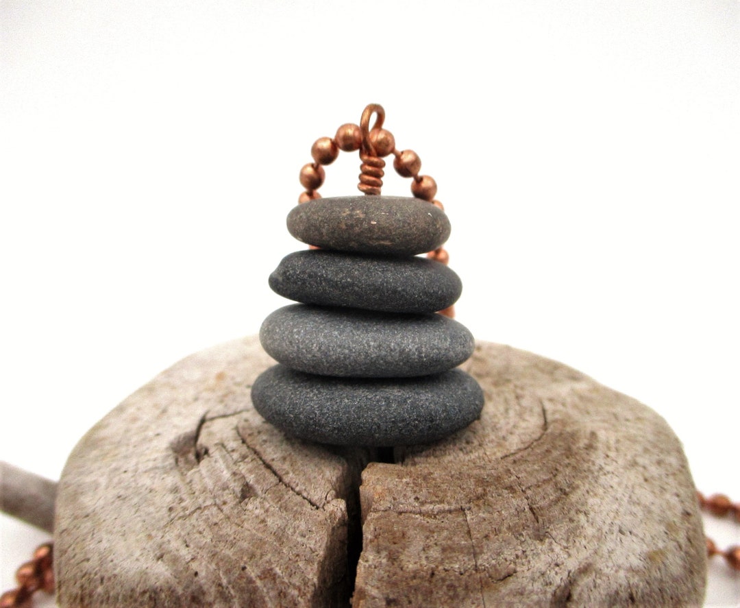 Zen Pebble Necklace - Lake Michigan Stone Pendant on Copper Chain ...