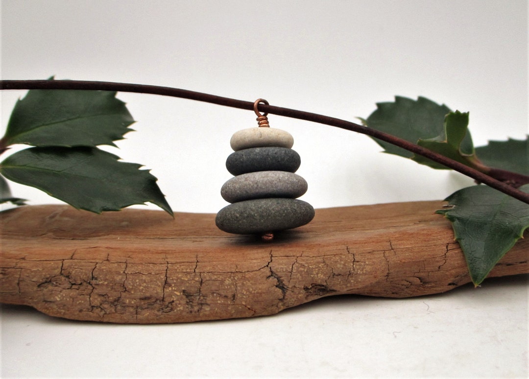 Zen Rock Stack Necklace With 22 Inch Leather Cord, Raw Stone Cairn ...