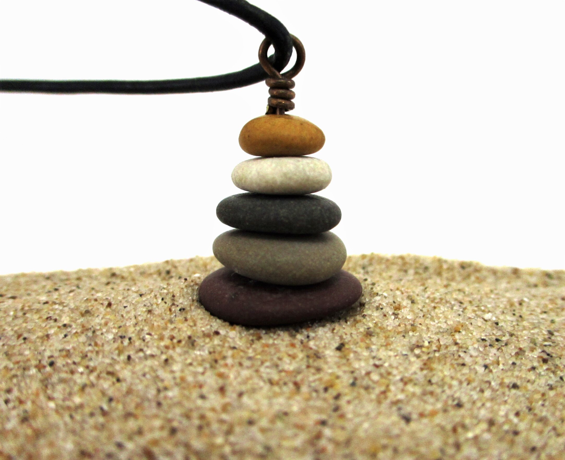 Lakes Michigan and Superior Raw Stone Pebble Cairn Pendant Necklace, 20 ...