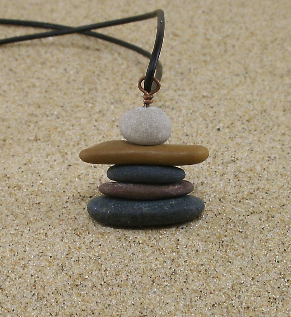 Lake Michigan Inukshuk Style Beach Stone 18 Inch Cairn Pendant Necklace ...