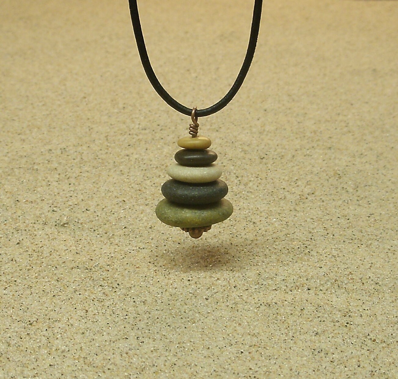 Pebble Cairn Pendant Necklace with Black Leather Cording Adjustable to ...