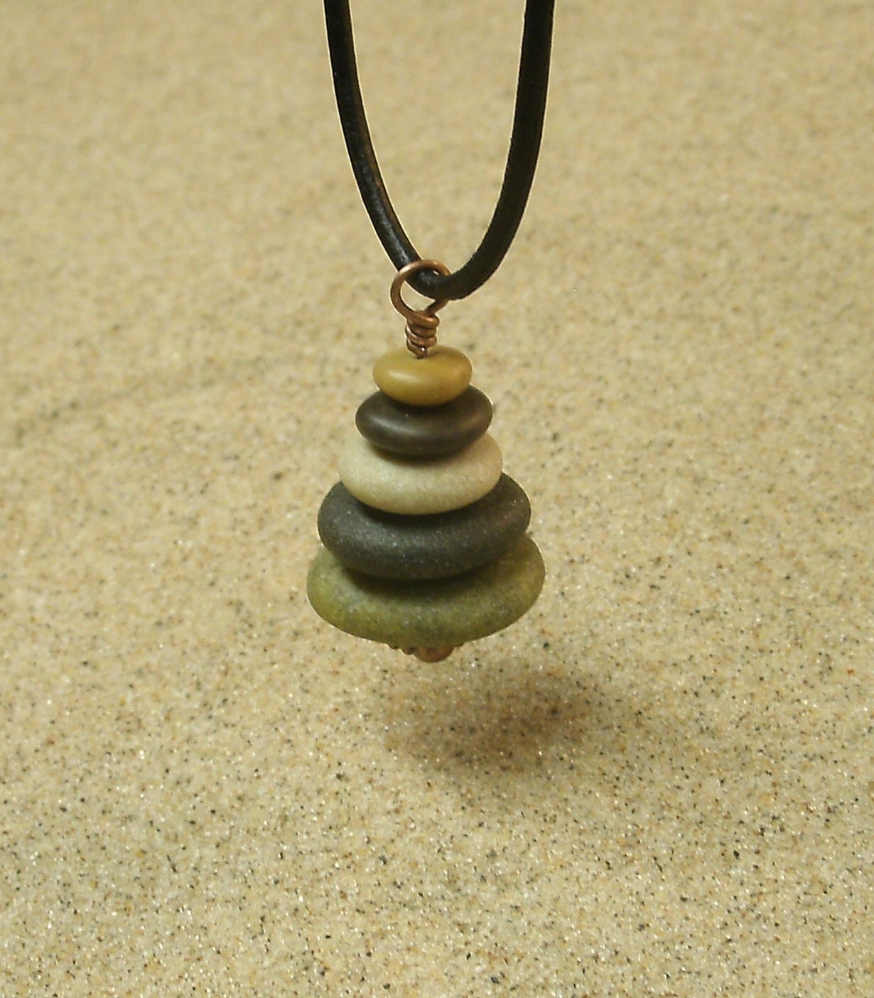 Pebble Cairn Pendant Necklace with Black Leather Cording Adjustable to ...