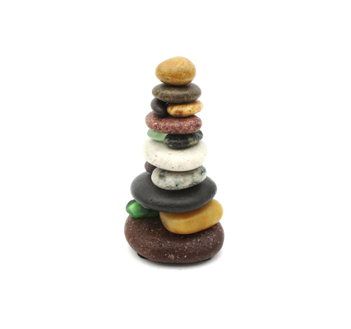 Mini Pebble Cairn With Beach Glass: Nature-inspired Lake Michigan ...