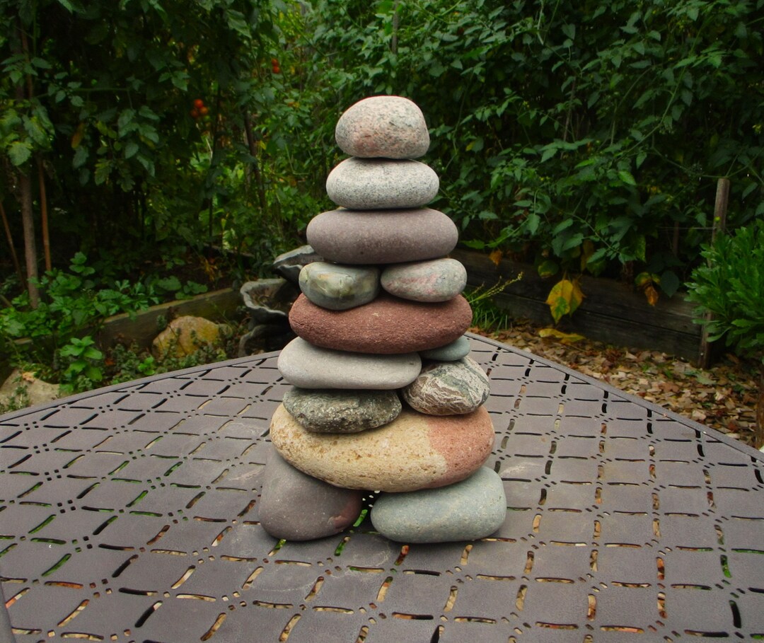 Zen Stacked Stone Garden Cairn, Lake Michigan & Lake Superior Beach ...