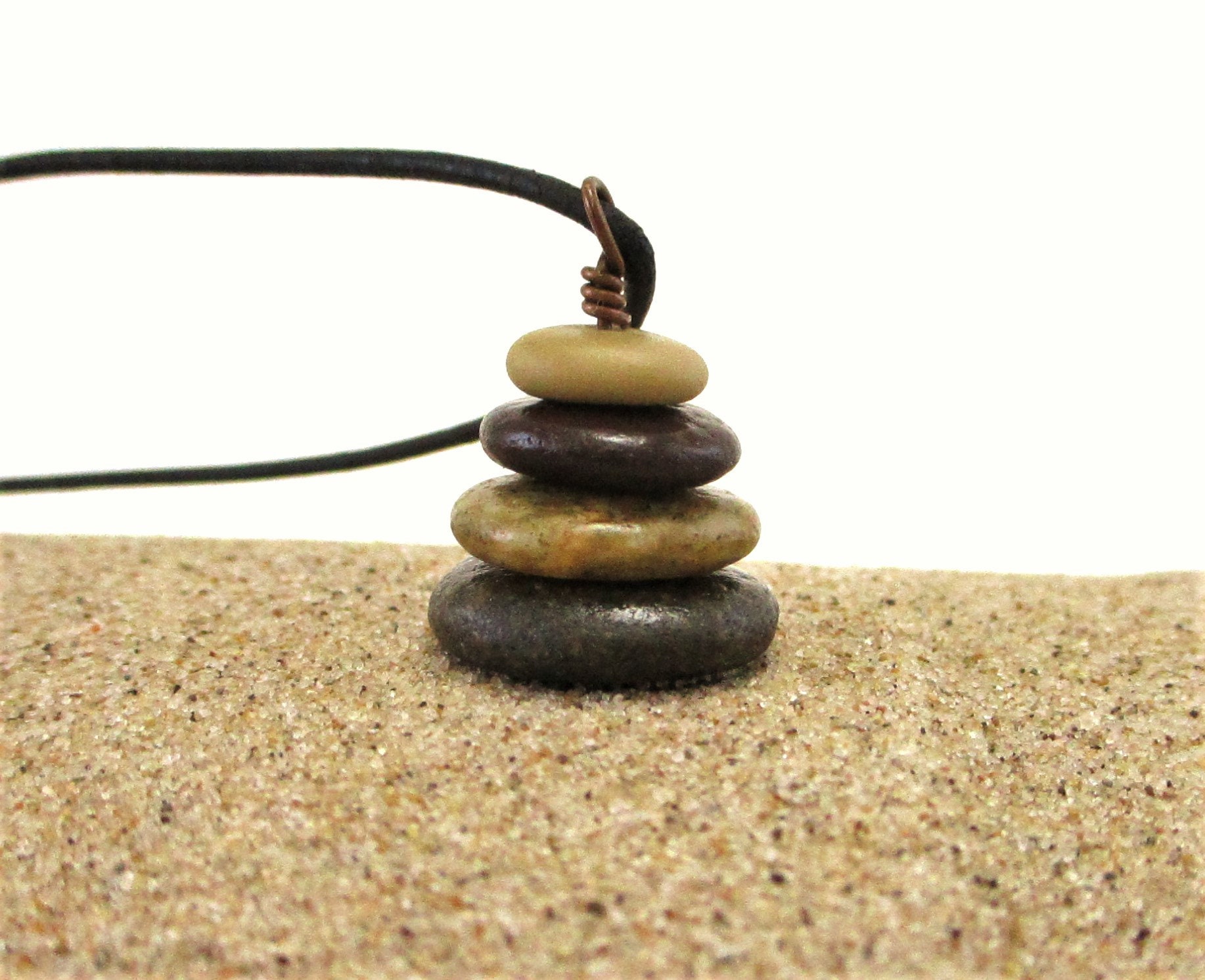 Lake Michigan Stone Cairn Necklace, Pebble Pendant with 17 Inch Black ...