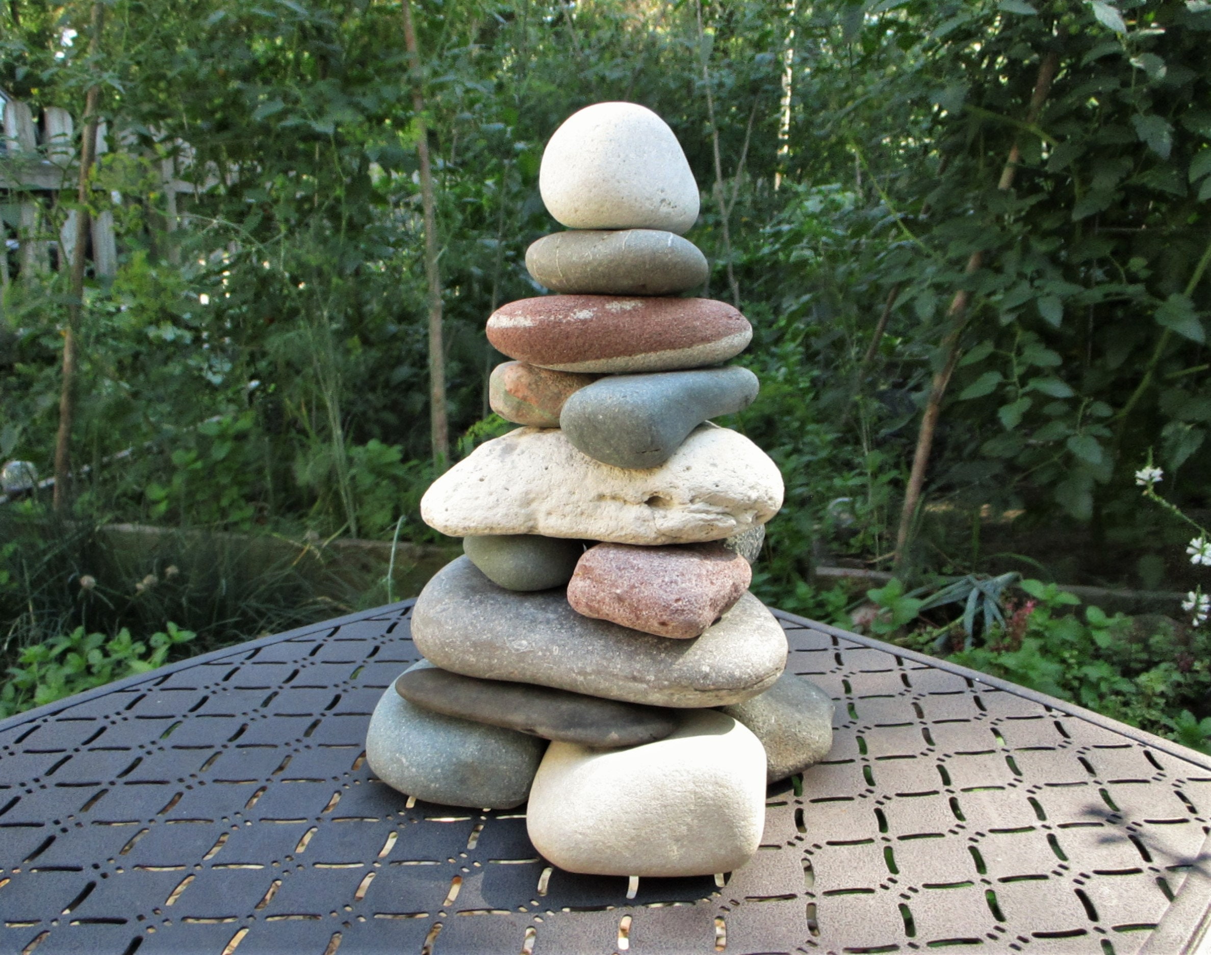 Lake Michigan Large Garden Cairn, Re-Stackable Beach Stone Cairn ...
