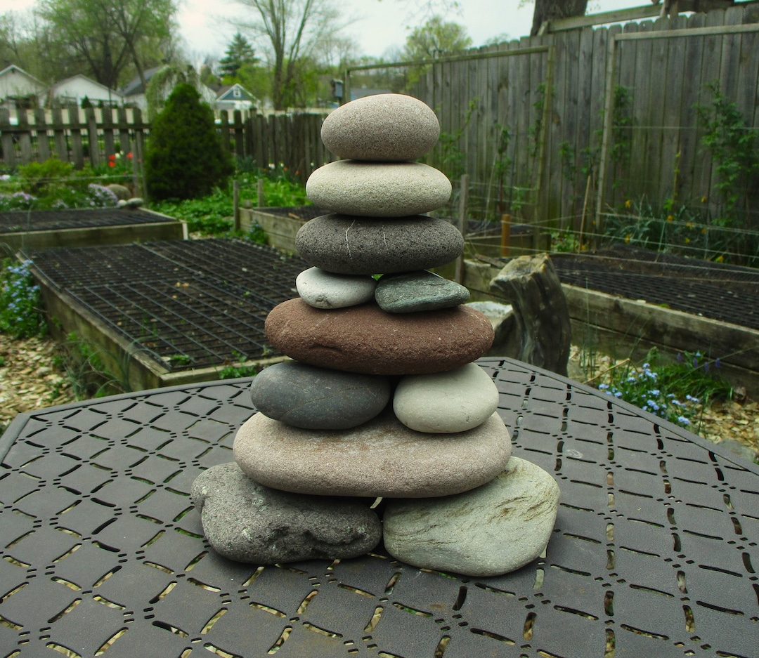 Zen Stacked Stone Garden Cairn, Lake Michigan & Lake Superior Beach ...