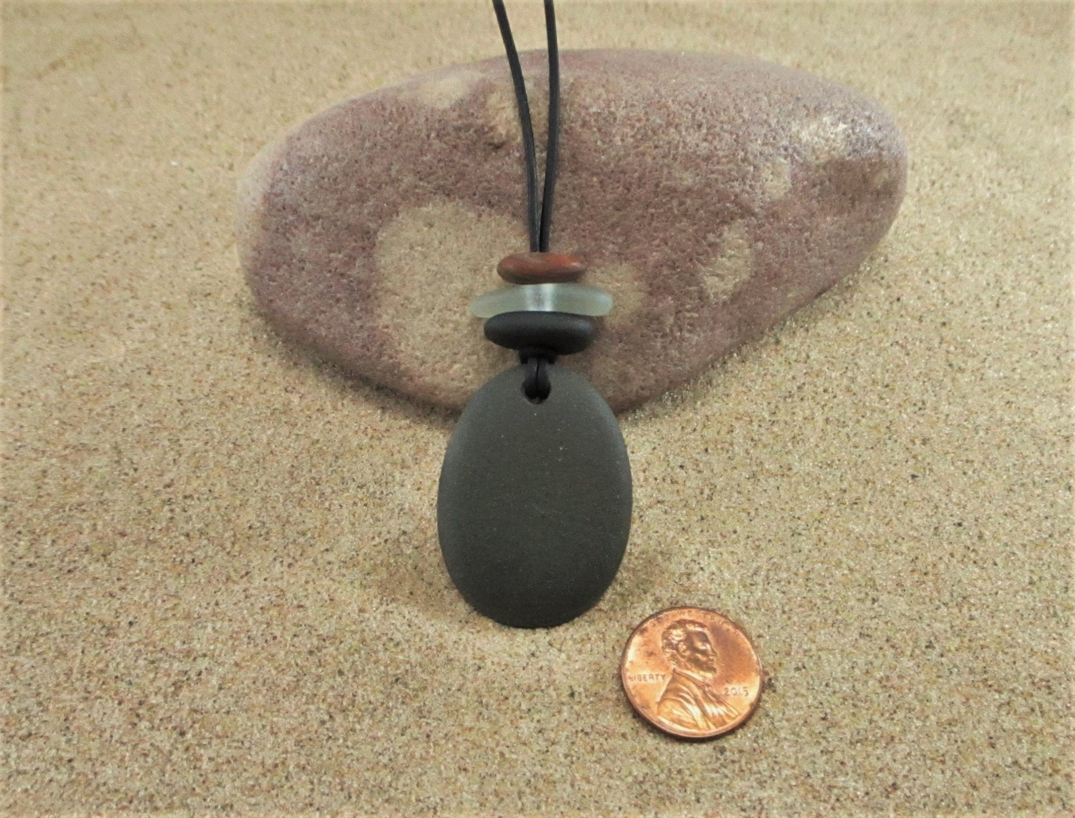 Adjustable Pebble and Beach Glass Pendant, Lake Michigan Beach Stone ...