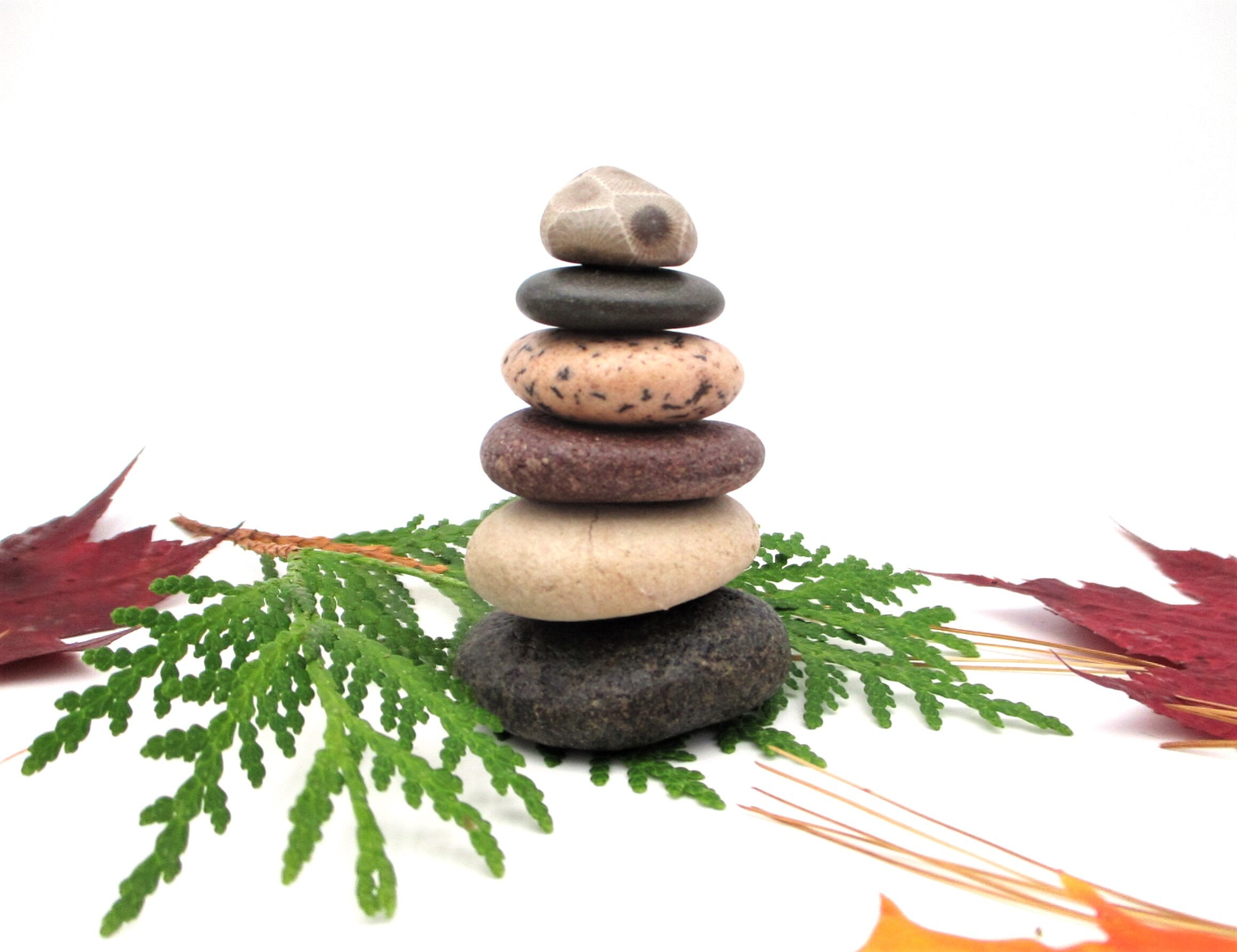 Small Rock Cairn with Petoskey Stone, Lake Inspired Art, Lake Michigan ...