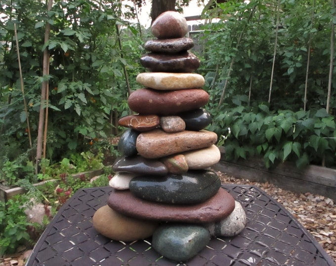 Large Garden Cairn, Re-stackable Beach Stone Sculpture, Unique Rock ...