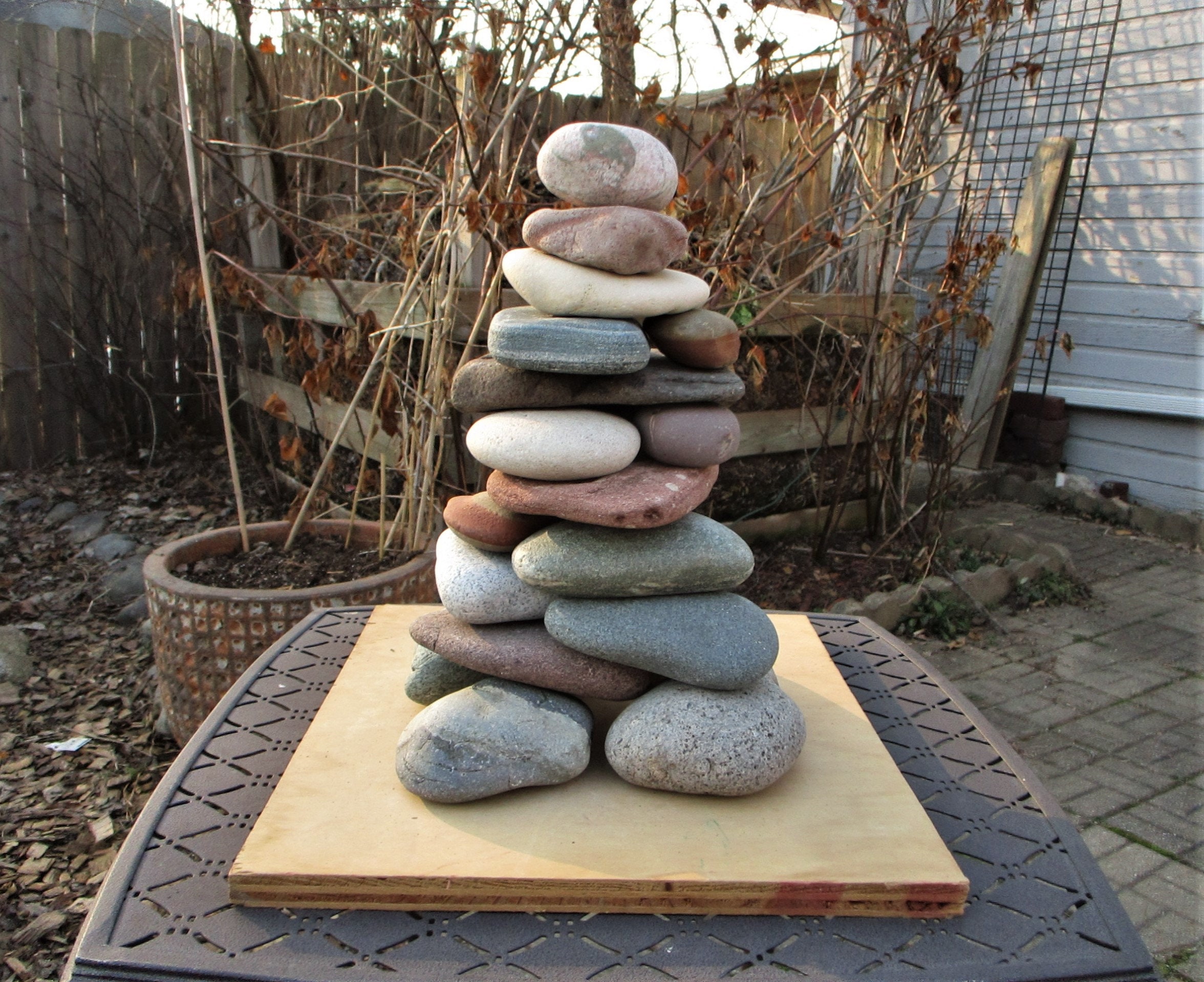 Large Garden Cairn from Lake Michigan & Superior Beach Stones, Re ...