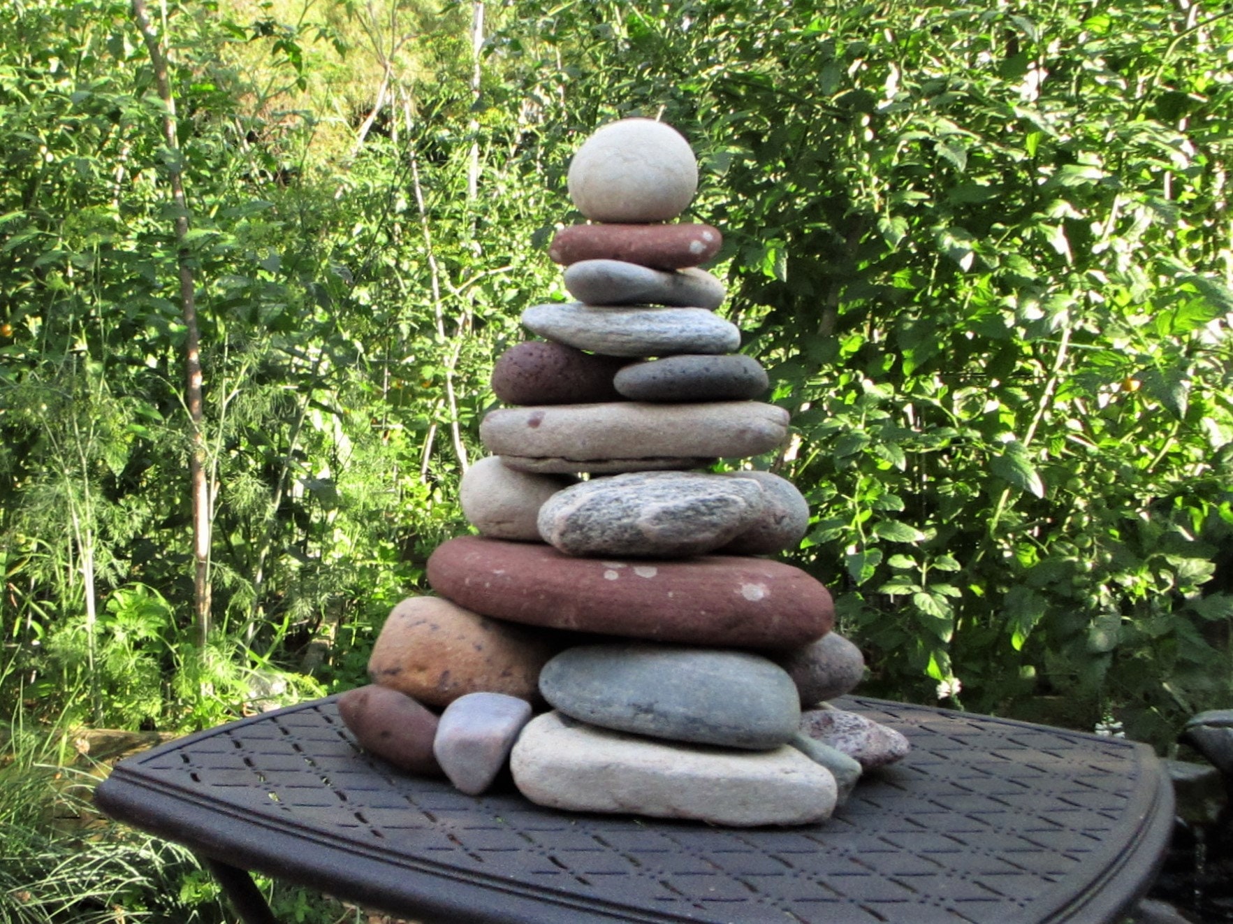 Large Garden Cairn from Lake Michigan & Superior Beach Stones, Re ...