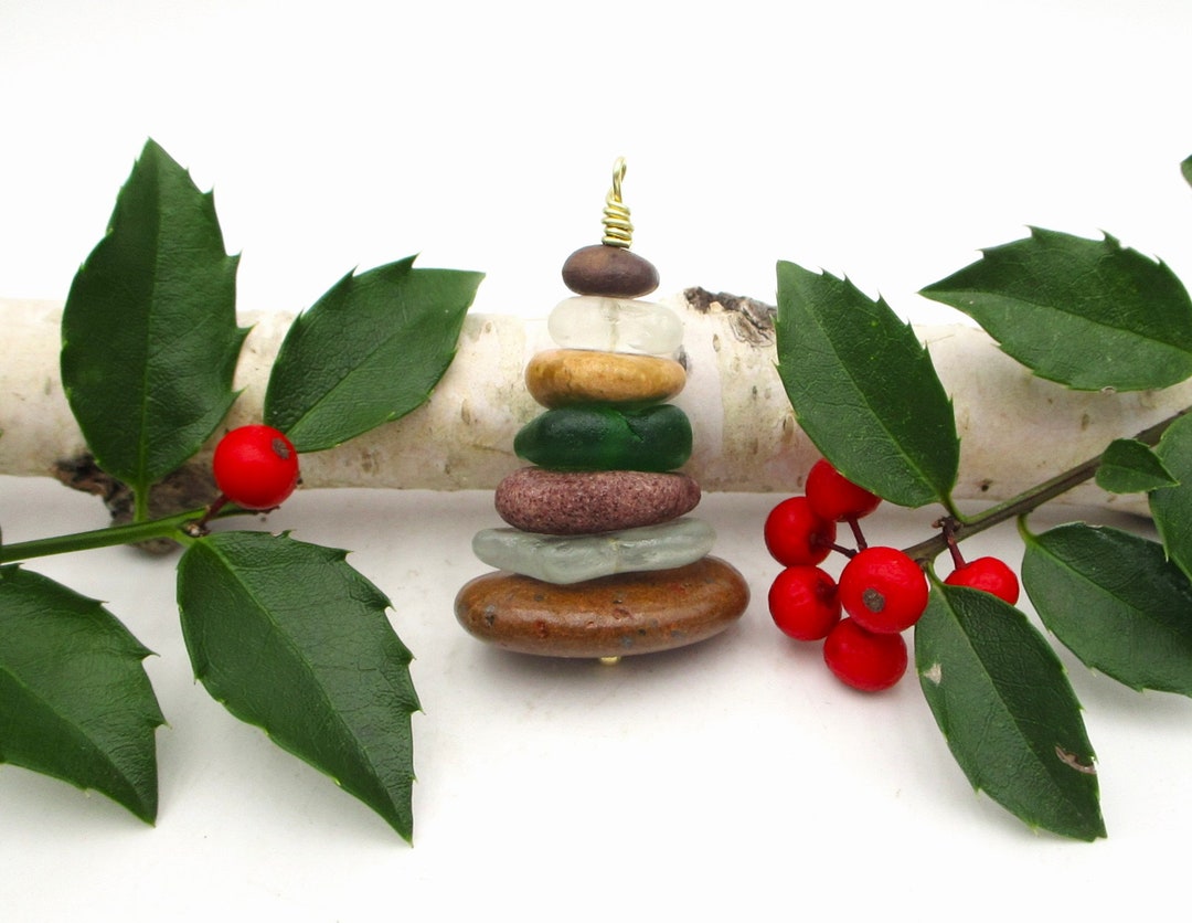 Handcrafted Michigan Beach Glass & Stone Christmas Ornament With ...