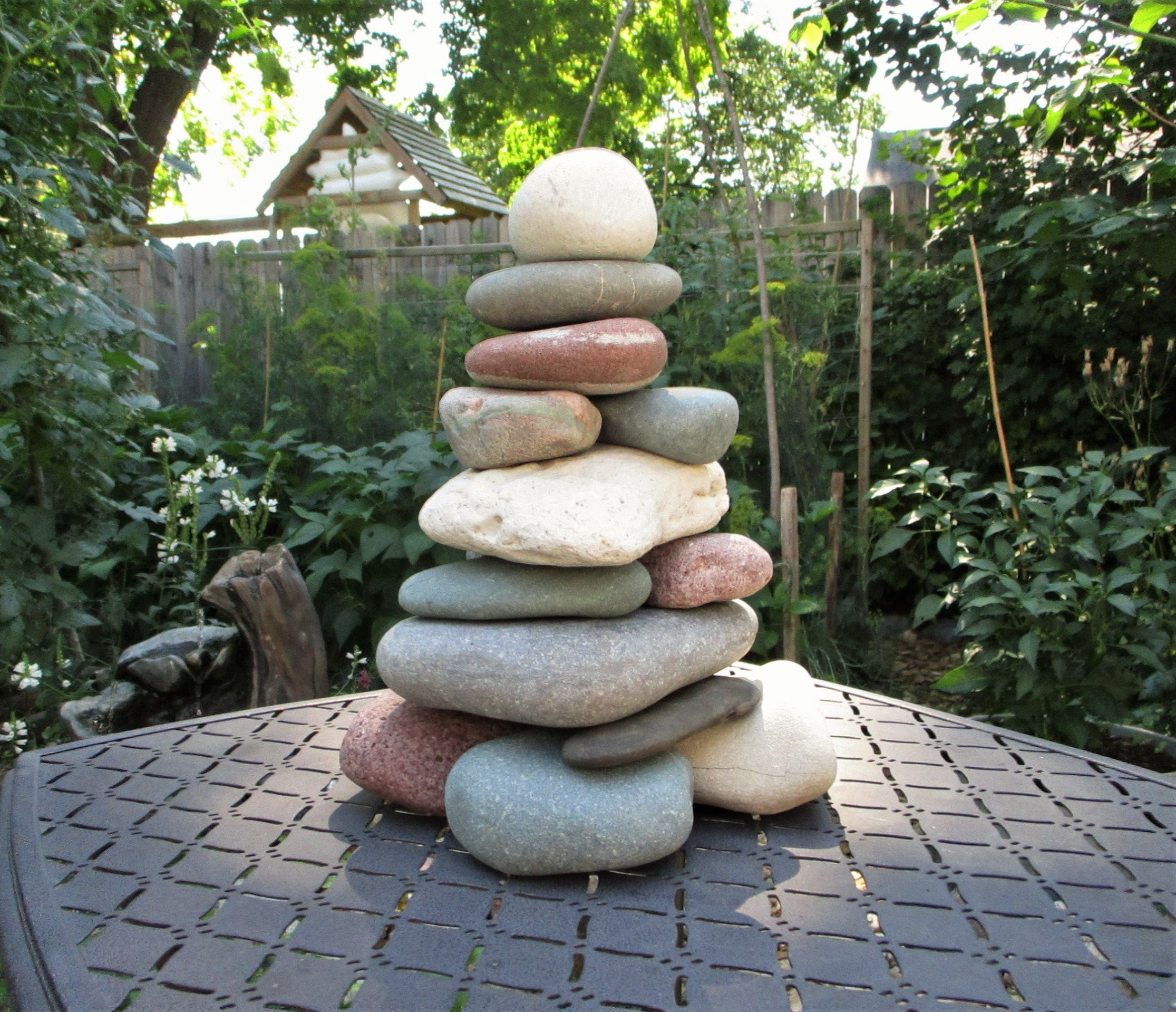 Lake Michigan Large Garden Cairn, Re-Stackable Beach Stone Cairn ...