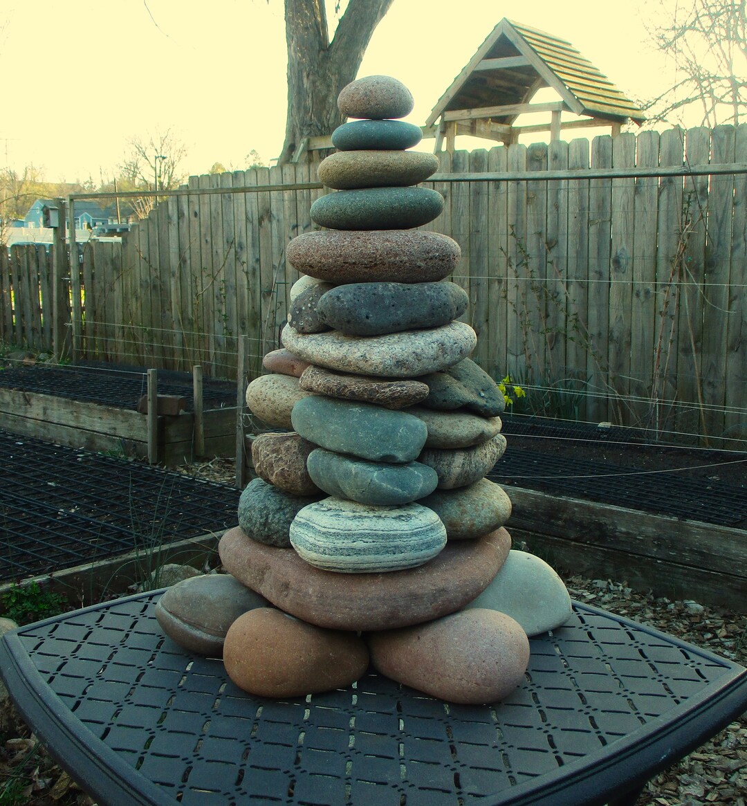 Large Garden Cairn From Lake Michigan & Superior Beach Stones, Re ...