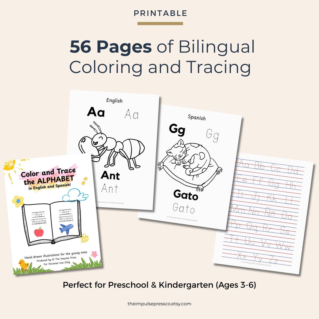Bilingual Alphabet Coloring and Tracing Workbook (ages 3-6) - Etsy