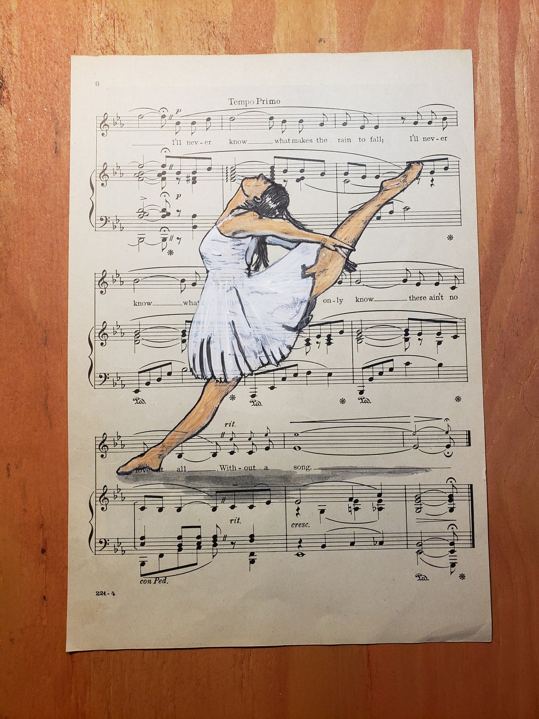 Dancer- Contemporary Dance Art, Original Art on Sheet Music, Hip Hop ...