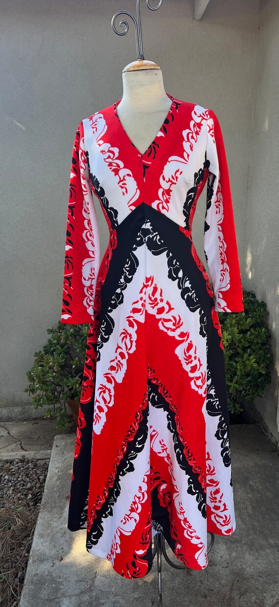 70s black white Maxi Dress - Prom dress Polyester - S… - Gem