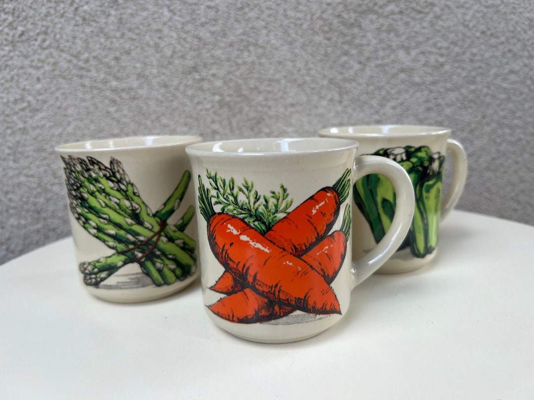 Vintage Modern Ceramic Mug Set of 3 Vegetables Theme Made in Japan ...