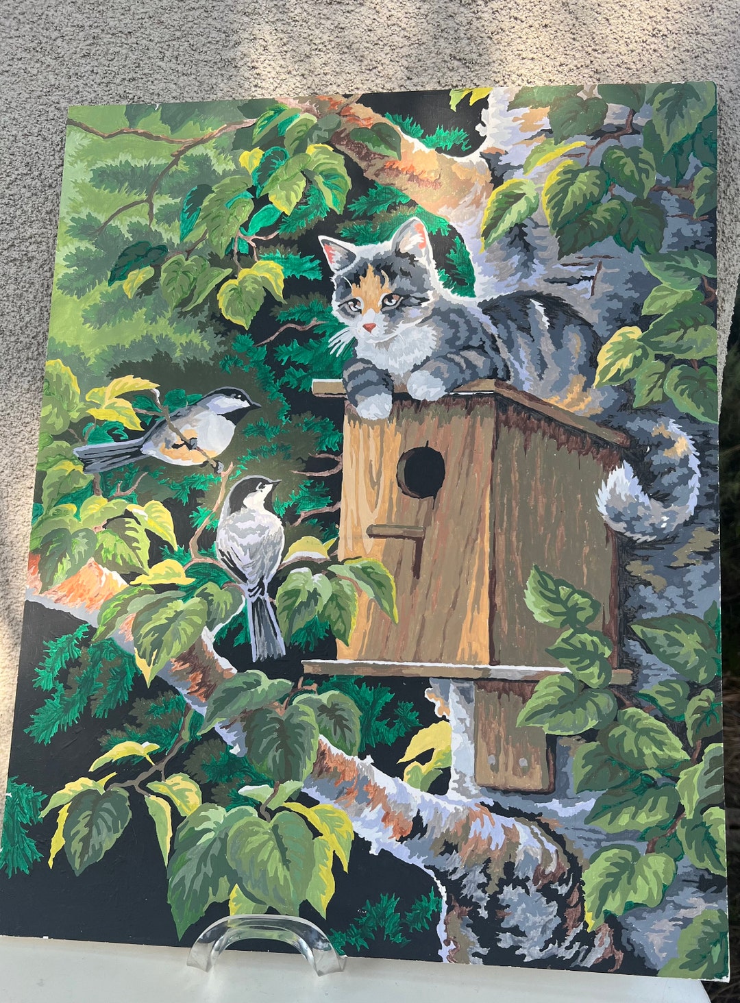 Vintage Kitsch Painting Cat in Tree Theme Paint by Number Style Size 16 ...