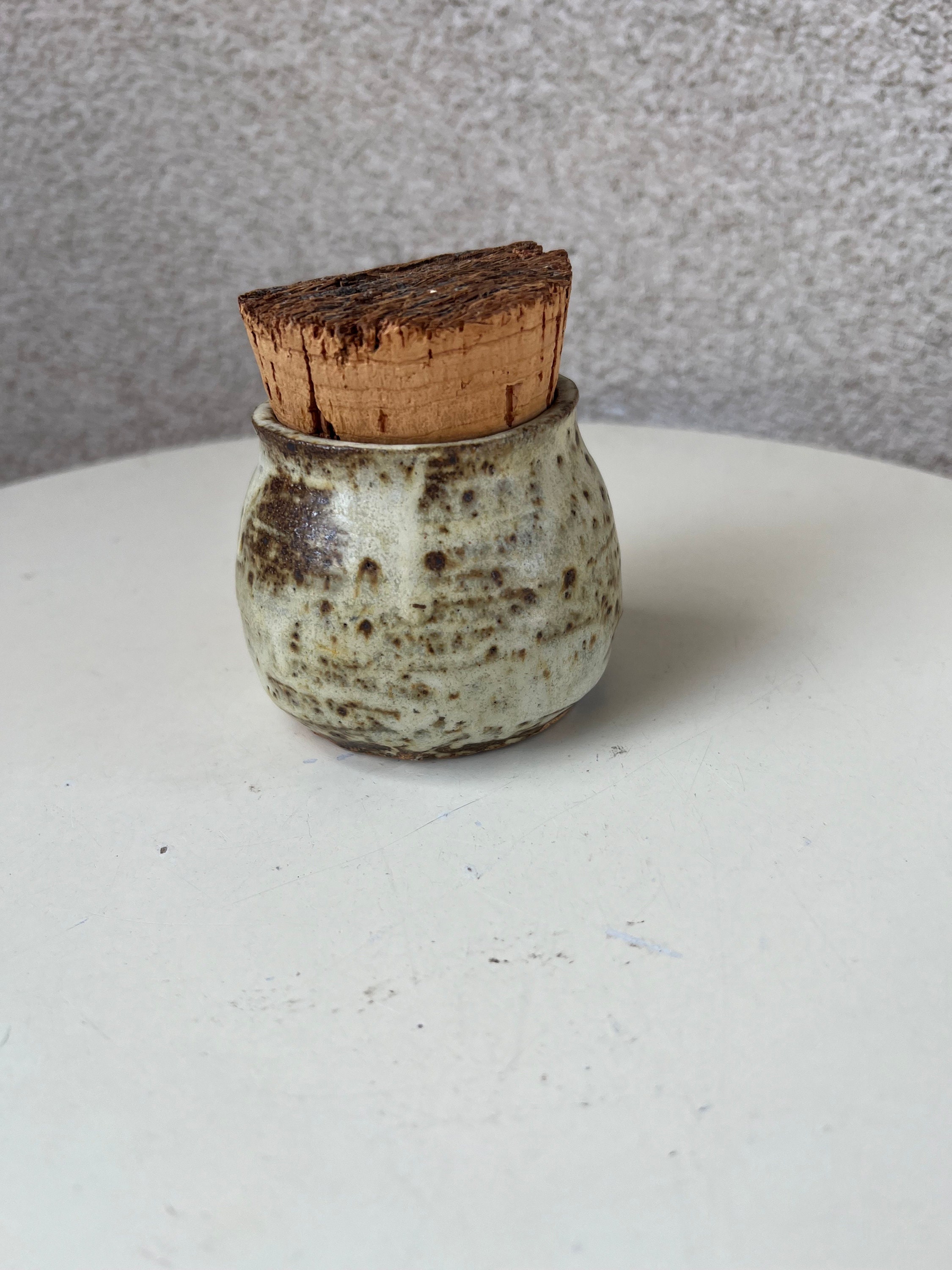Vintage Petite Jar Studio Art Pottery Engraved Derek Mustard Cork Top ...