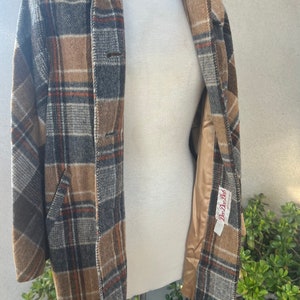 Vintage Mod Wool Brown Plaid Jacket or Short Coat Grey Brown Tones ...