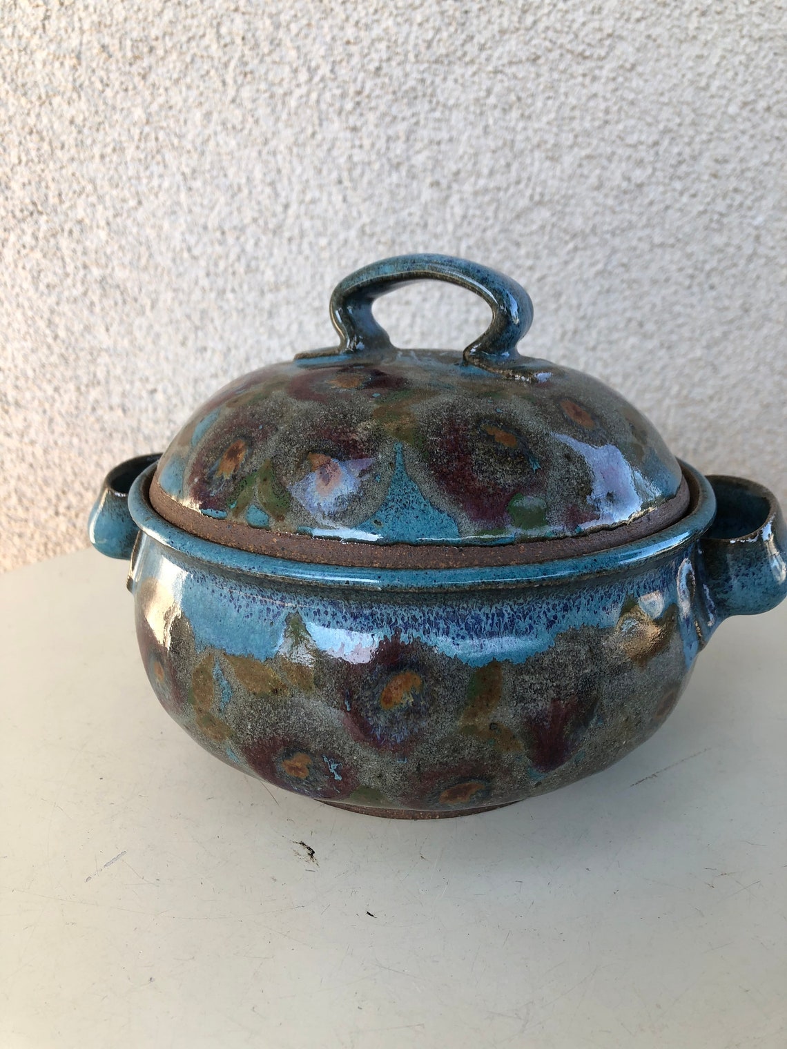 Vintage 1981 Glazed Pottery Bowl With Lid - Cathra Anne Barker ...