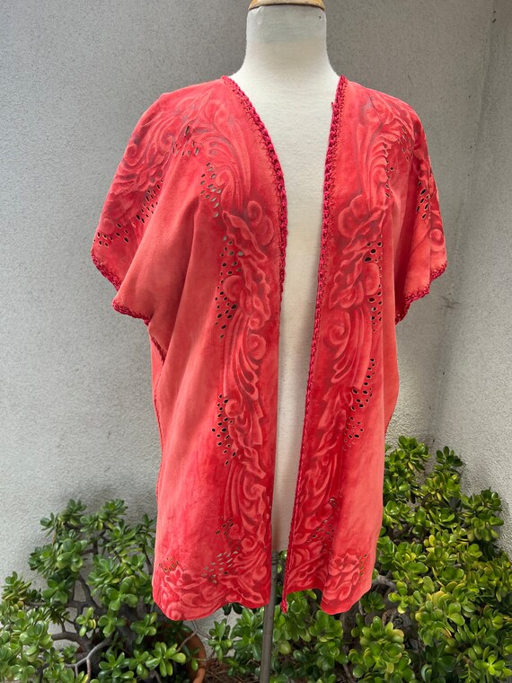 Vintage rust orange suede vest art to wear floral cut… - Gem