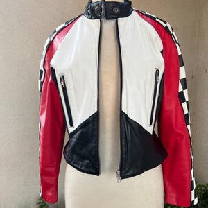 Vintage Leather Jacket Checkers Racing Theme Sz S by Split End Ltd. - Etsy