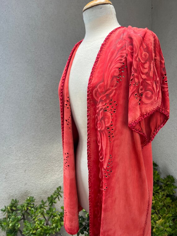 Vintage rust orange suede vest art to wear floral cut… - Gem