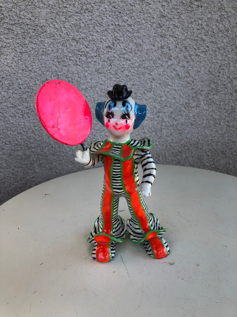 Vintage Paper Mache Striped Neon Clown With Balloon on Wire - Etsy
