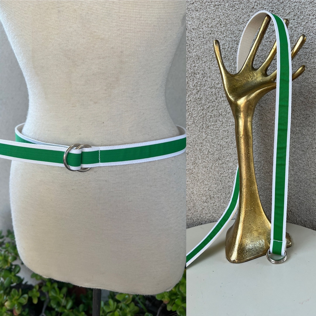 Vintage Preppy Belt Fabric Green White S/M - Etsy