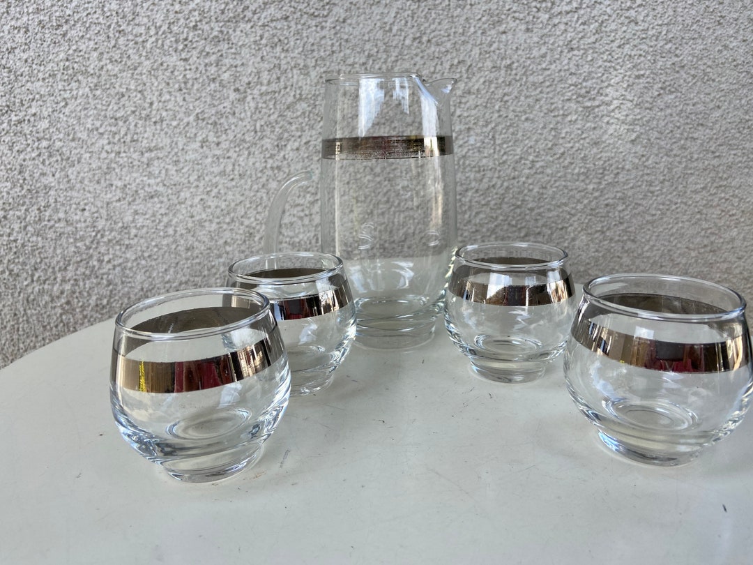 Vintage Libbey MCM Barware Set: Silver Band Pitcher & Glasses - Etsy