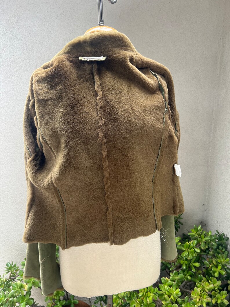 Vintage Kippys Olive Green Shearling Jacket Rhinestone Glitter Bell ...