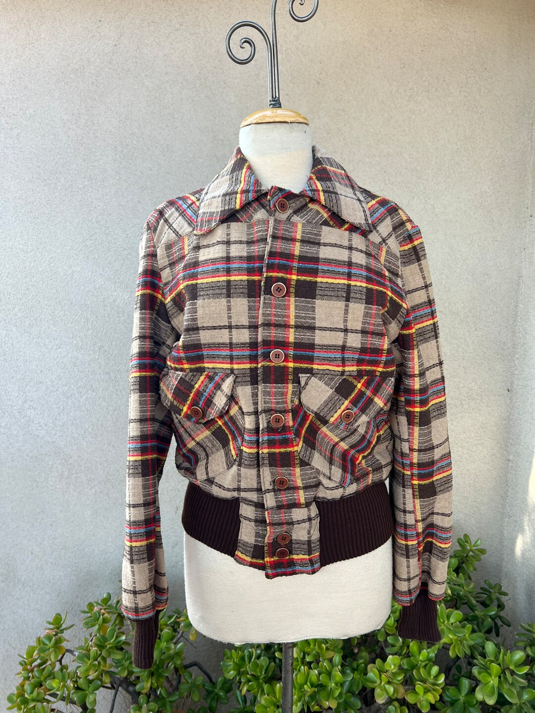 Vintage Mod Mens Bomber Jacket Knobby Plaid Browns Fully Lined Sz 40 ...