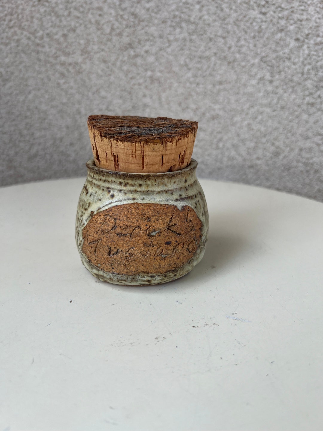 Vintage Petite Jar Studio Art Pottery Engraved Derek Mustard Cork Top ...