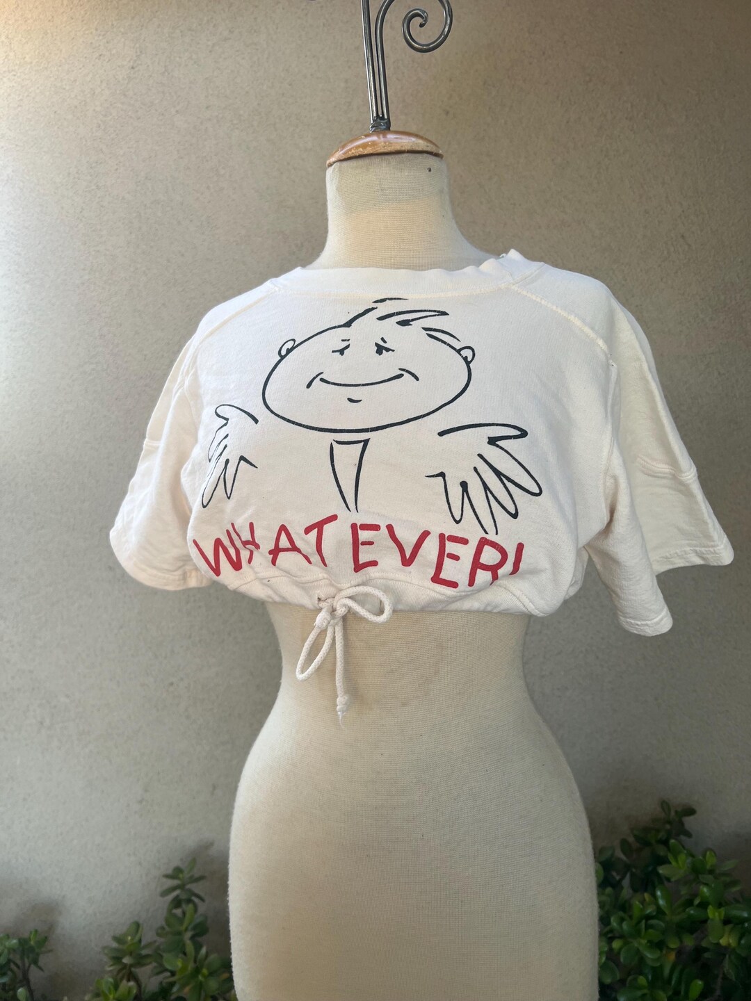 Vintage 80s New Wave Crop Top Cream “whatever” Statement OS by Shar ...