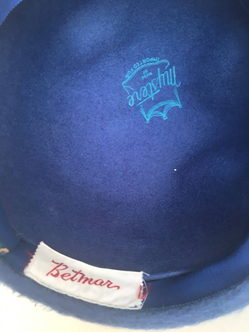 Vintage Mid Century Royal Blue Fuzzy Formal Hat Purple Bow - Etsy