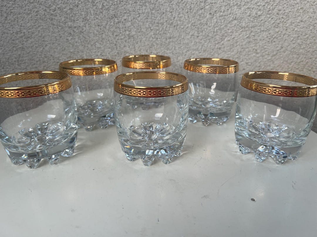 Vintage Set 6 Double Old Fashion Glasses Gold Rims Classique by ...